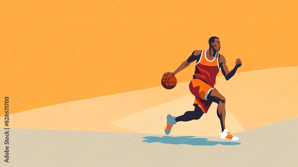 Design a basketball player dribbling on a sleek, minimalistic court ...