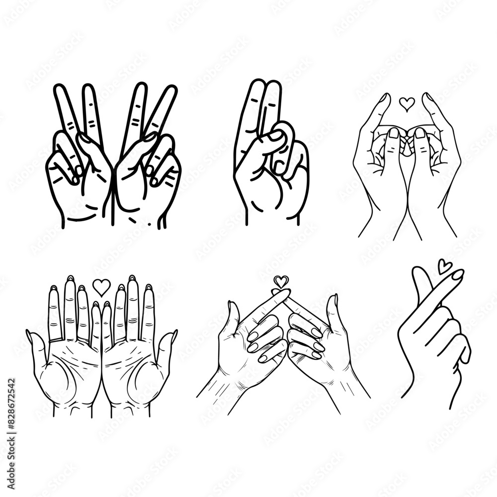 Set of hand gestures. Pinky promise. Hands with heart. Vector ...