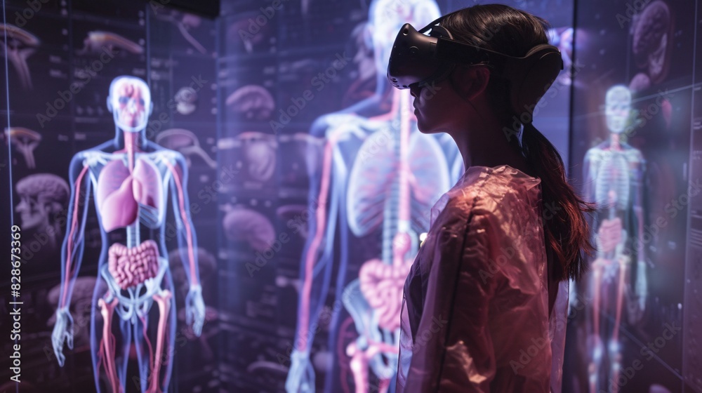 VR lab: Students explore fully see-through human body in VR. Walk, zoom ...