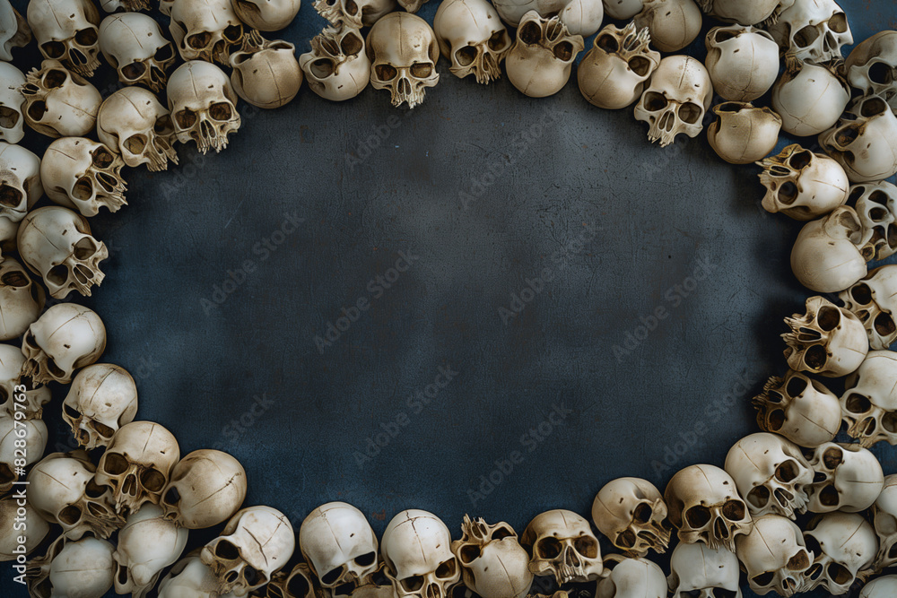 Human skull frame: Grunge Halloween texture with bones and craniums ...