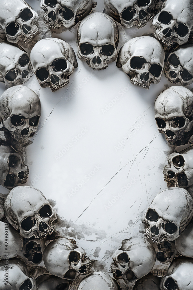 Cranium frame: Grunge horror Halloween texture with skulls and bones ...