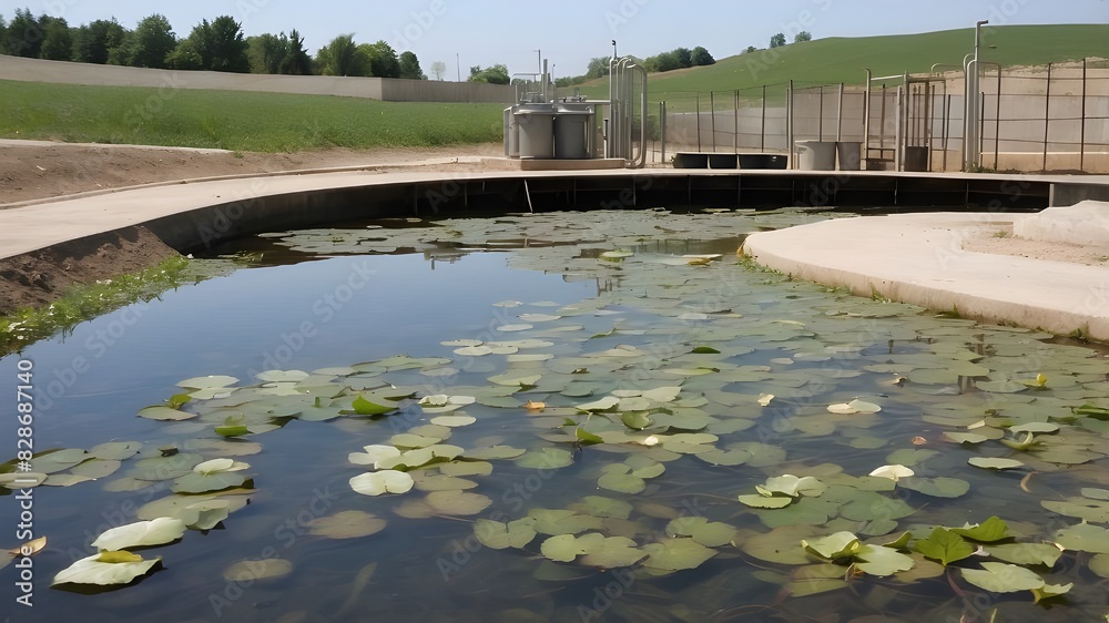 Water from a wastewater treatment pond is taken by engineers to assess ...
