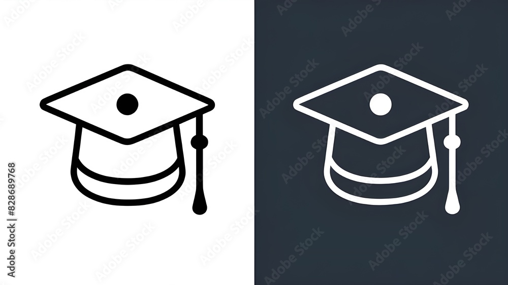 Graduation cap icon. line and glyph version, student hat outline and ...