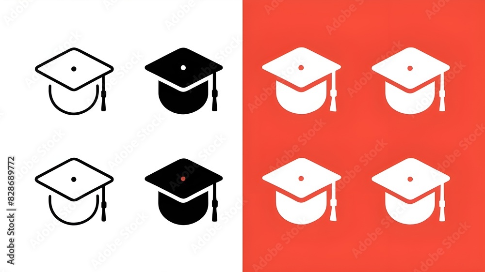 Graduation cap icon. line and glyph version, student hat outline and ...