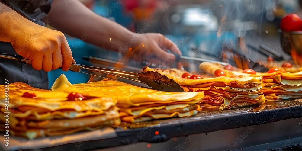 Traditional cooking and street food shine at street market with sweet ...