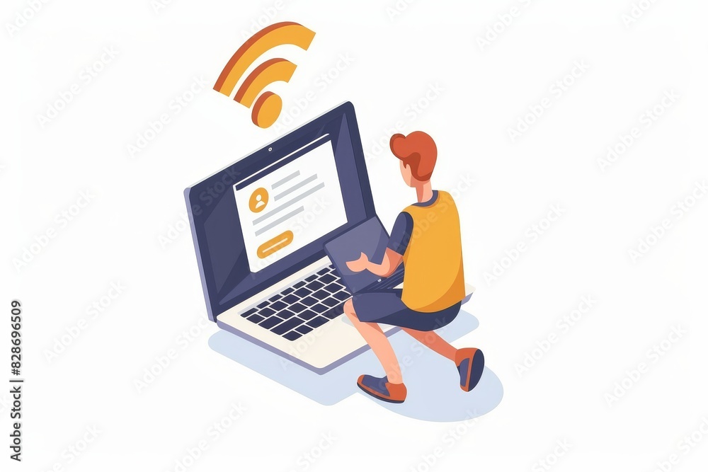 Animated character configuring a network router, demonstrating the ease ...