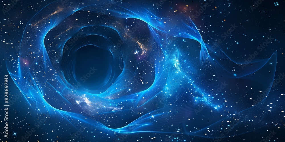 Cosmic vortex of blue light in a starry night sky, abstract background ...