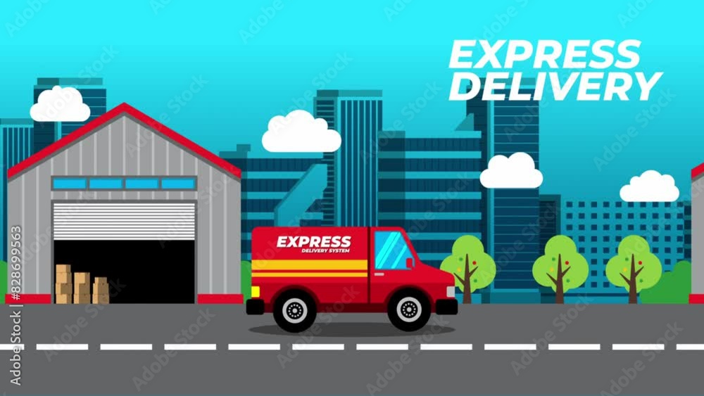 Free shipping service 4K animation video. Cartoon running red express ...