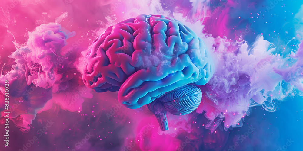 Human brain concept illustration. Glowing human brain artwork. Mind ...