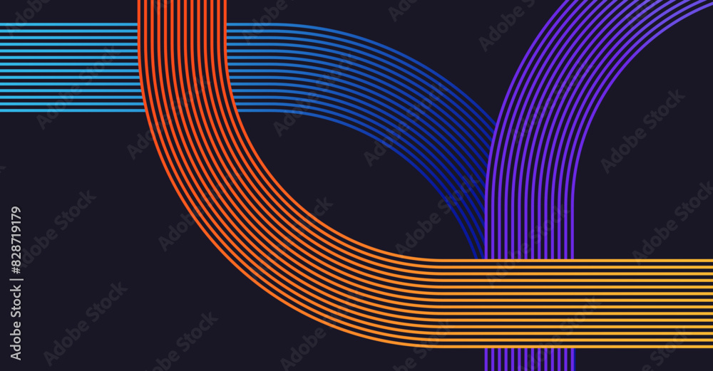 Abstract blue, purple and orange shining lines background. Modern ...