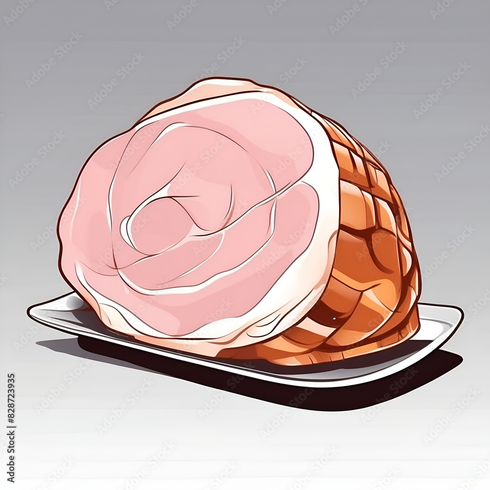Ham in cartoon style. Cute ham isolated on white background. Watercolor ...