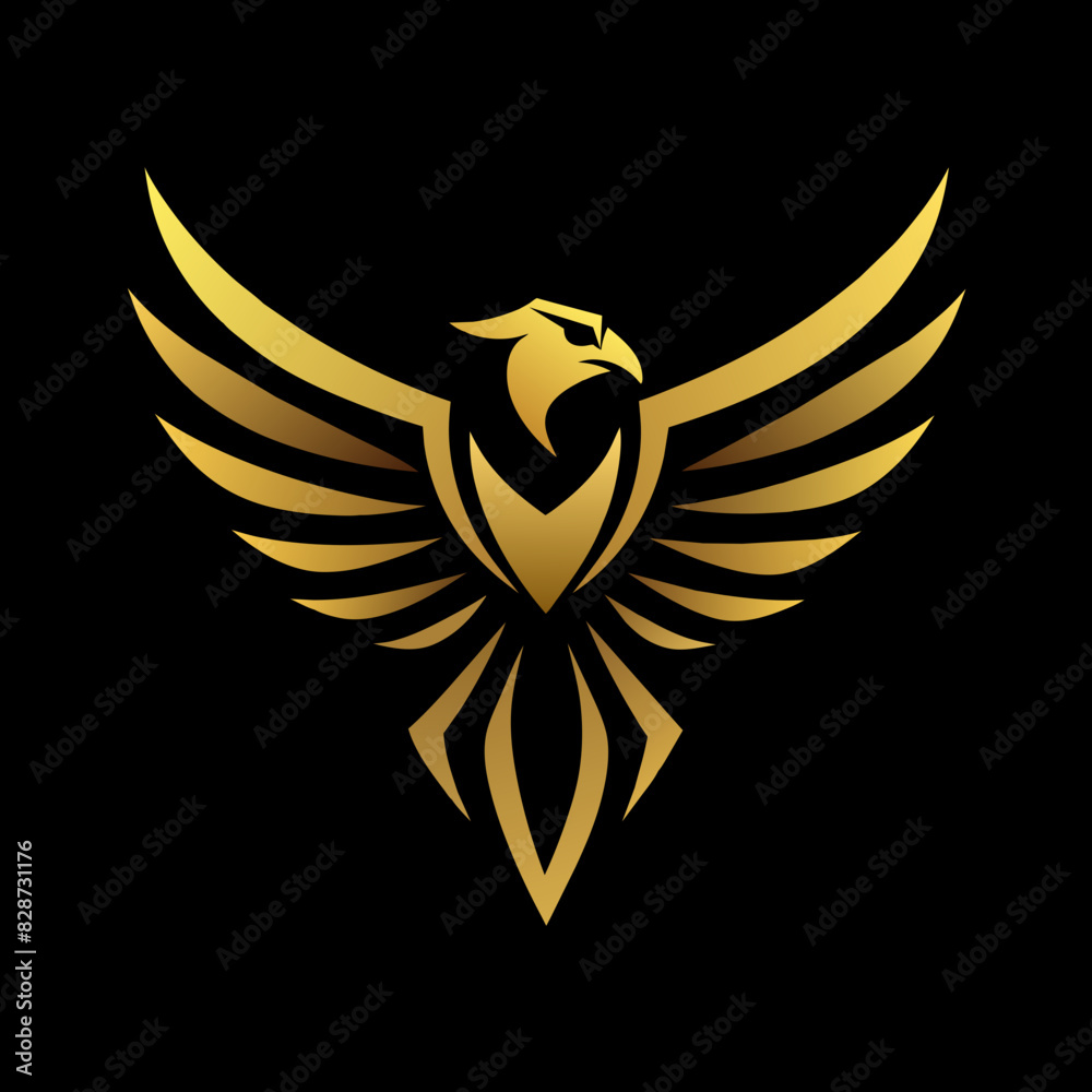 black Golden Aura Unique flying eagle face, front view, club Logo ...
