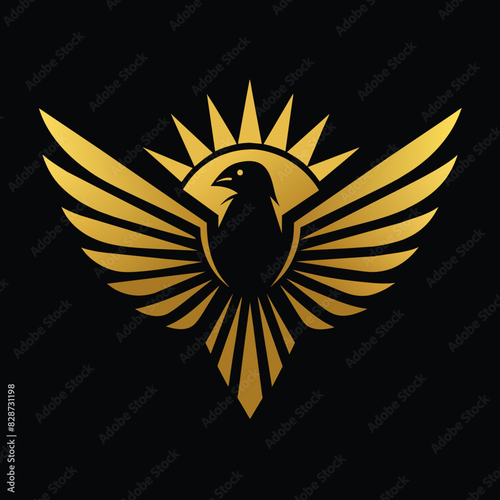 Vetor de black Golden Aura Unique flying eagle face, front view, club ...