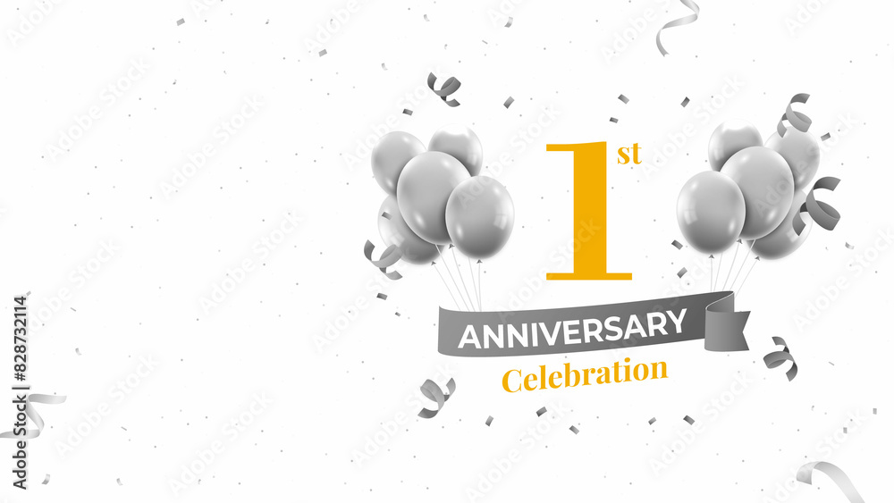 1 year anniversary celebration vector banner template. First jubilee ...