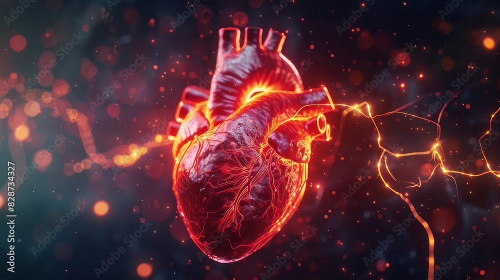 anatomically accurate depiction of a pulsating human heart with ...