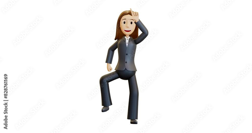 3d woman animation. An angry office worker jumps for joy and laughs at ...