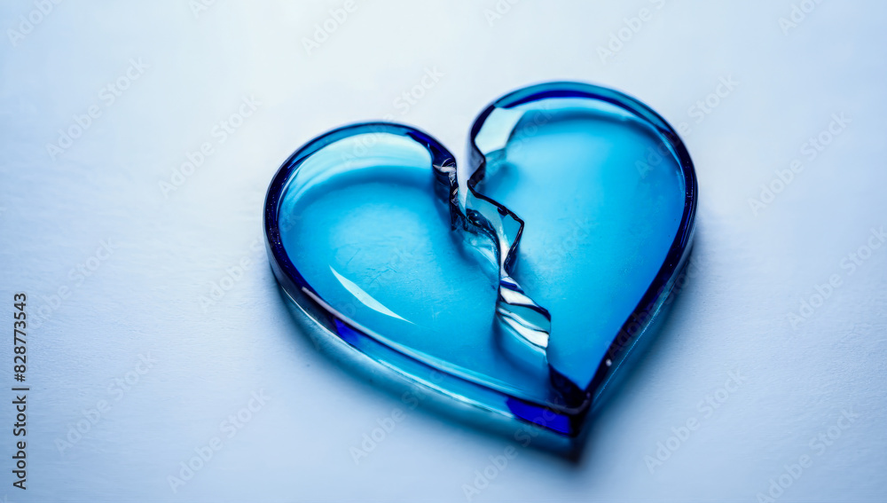 Blue Heart Broken in Half, Symbolizing End of Love, Emotional Pain ...