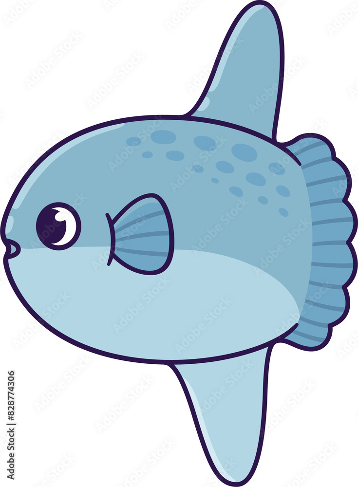 Cute cartoon Sunfish drawing. Sun fish illustration in simple hand ...