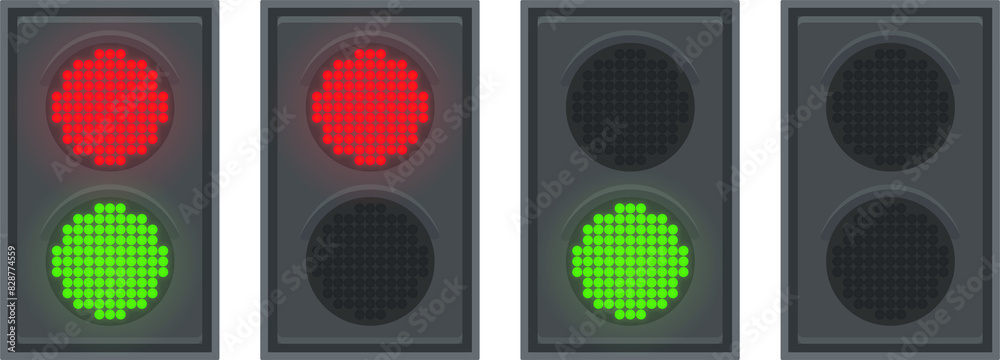 Traffic light icon set with red and green light. LED lamp road ...