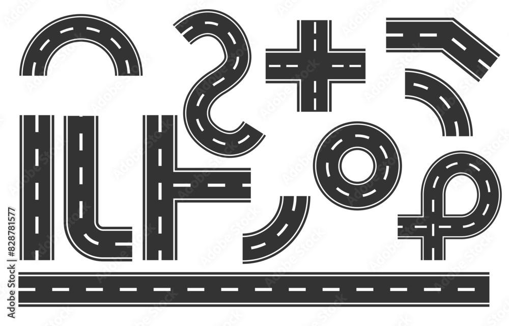 City road and highway top view with footpaths and crossroads. Circle ...
