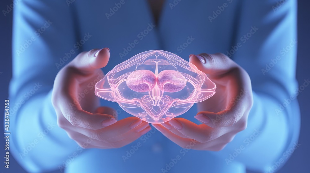 Illustration of the female reproductive system hovering over a doctors ...
