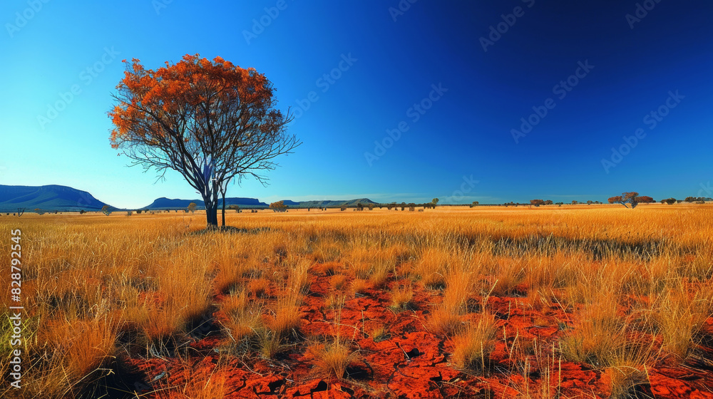 australian outback landscape, the distinctive red soil of the ...