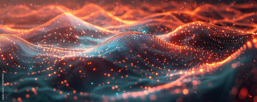 Cybernetic horizon with digital waves flowing in a seamless loop ...