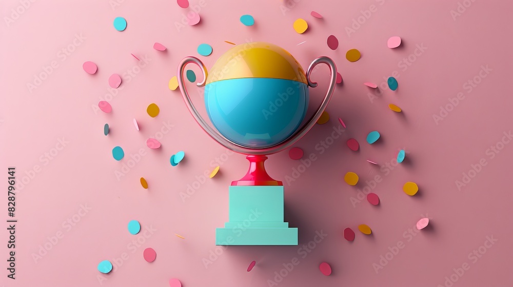 Detailed 3D render, flat design trophy, top view, vibrant pastel colors ...