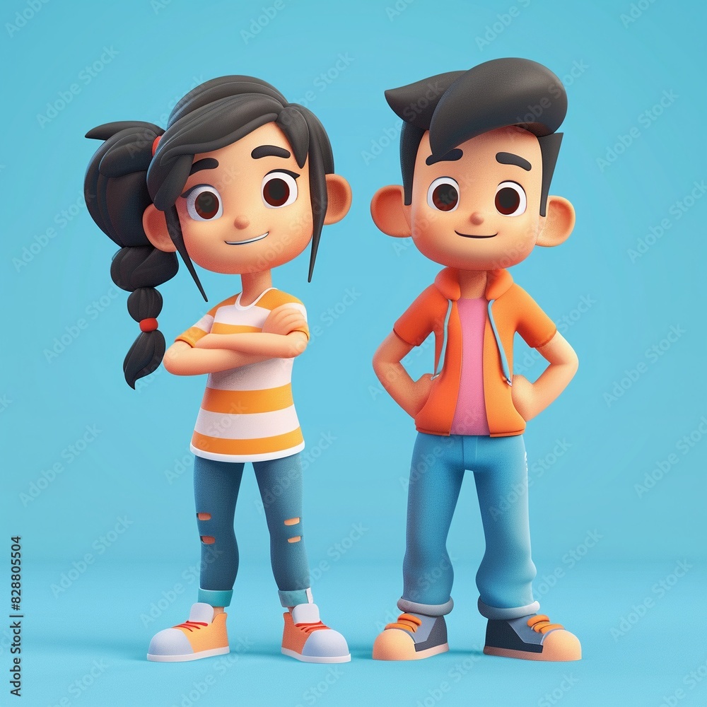 3d cartoon illustration of two player gaming, friends icon for game ui ...