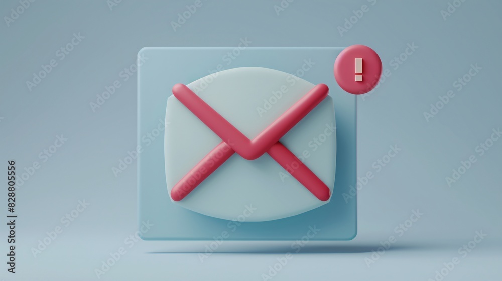 3D icon of an unread email notification with a red exclamation mark ...