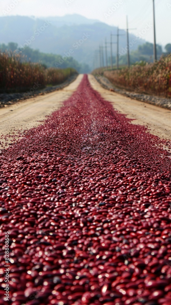 A pile of red beans, forming an empty road in the middle,Path Through ...