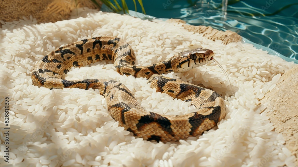 Snake in Rice Field. Surreal Agricultural Landscape. Conceptual 4K ...