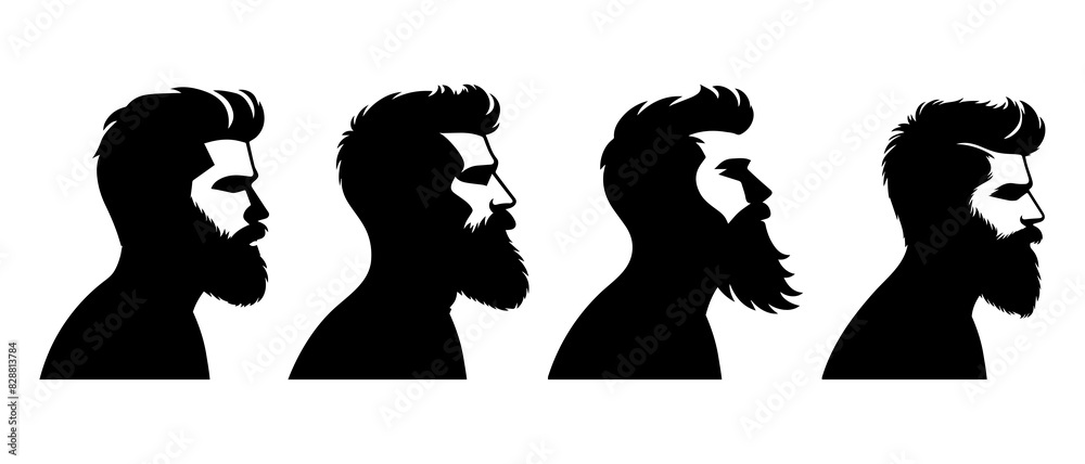 Bearded Man side view profile silhouette black filled vector ...