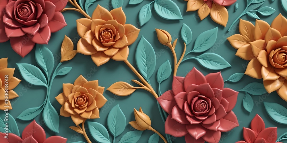 wallpaper representing a pattern with flowers and leaves of random ...