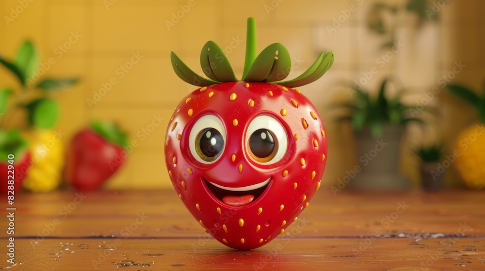 Cheerful animated strawberry character with expressive face, perfect ...