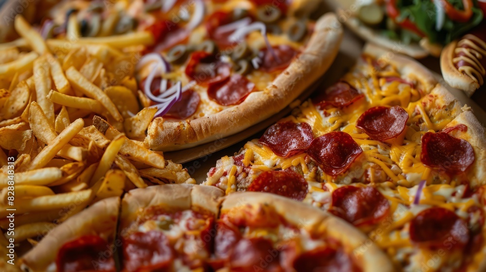 food, snack, pizza, hot dog, chips, french fries, assorted, processed ...