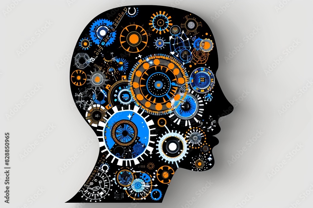 Detailed brain map in vivid colors, illustrating diverse cognitive ...