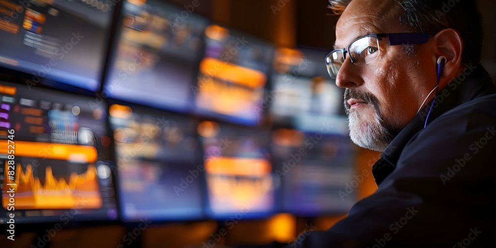 Cybersecurity Expert Testing Ecommerce Site In Dark Room With Multiple Screens Concept