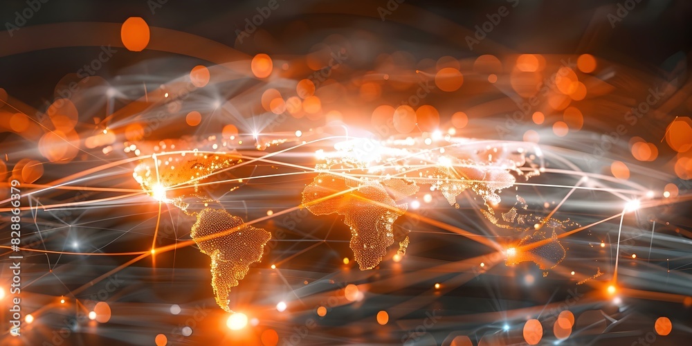 Digital map showing global cyber espionage activities with multiple ...