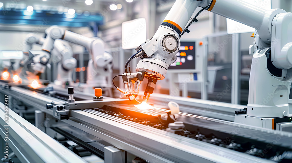 General plan of an advanced manufacturing plant, synchronized robotic ...