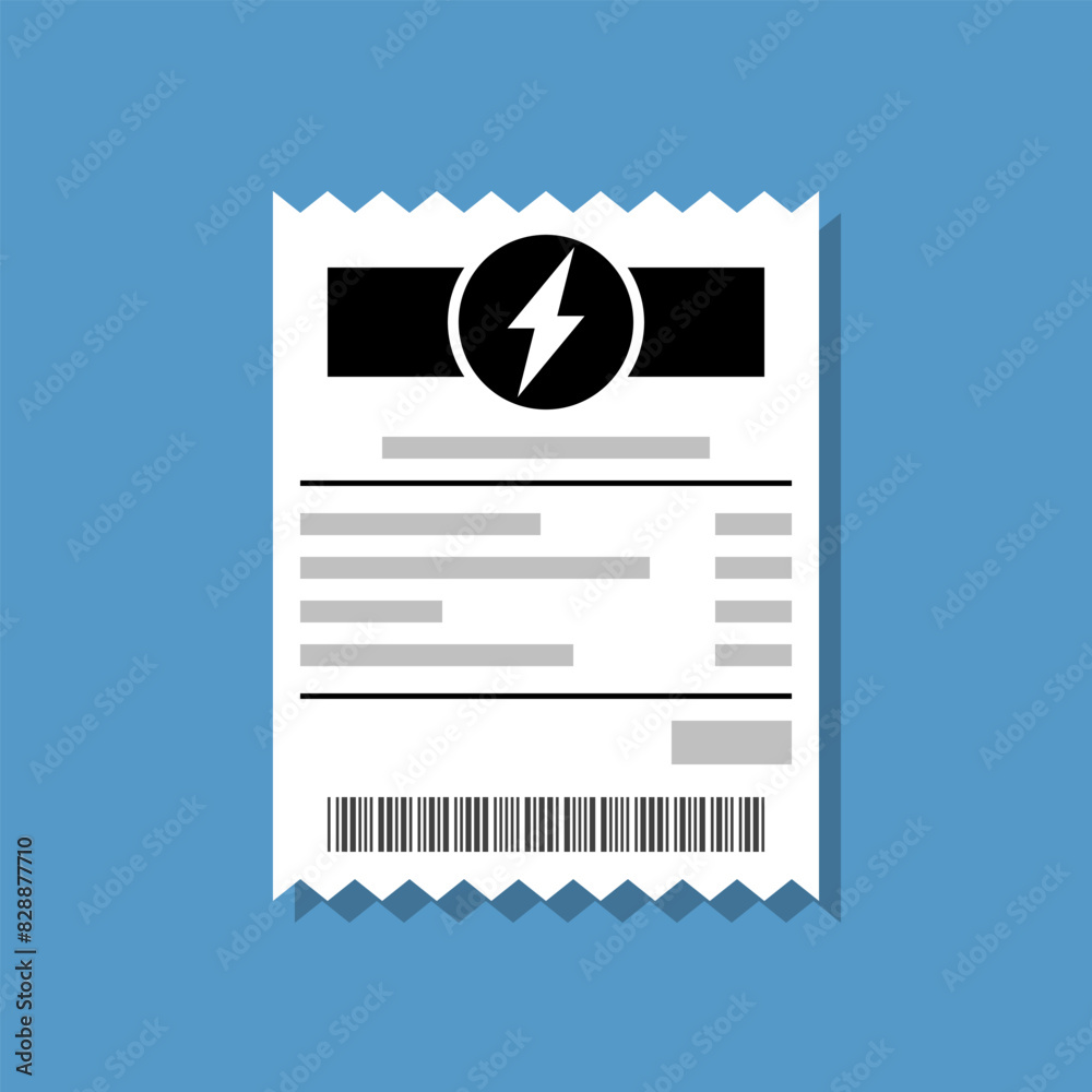 electricity receipt flat design vector illustration, increasing cost of ...