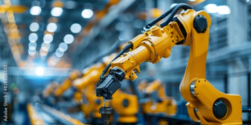 Robotic arms operating in an automated factory, showcasing advanced ...
