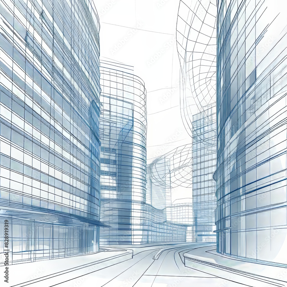 Architectural drawing of urban city buildings with lines and strokes ...