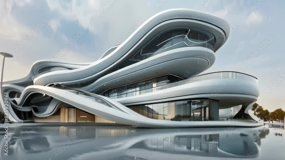 A modern college building with a unique curved roof design, showcasing ...