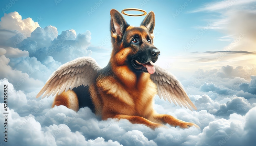 Angel German Shepherd in the sky - A German Shepherd with angel wings ...
