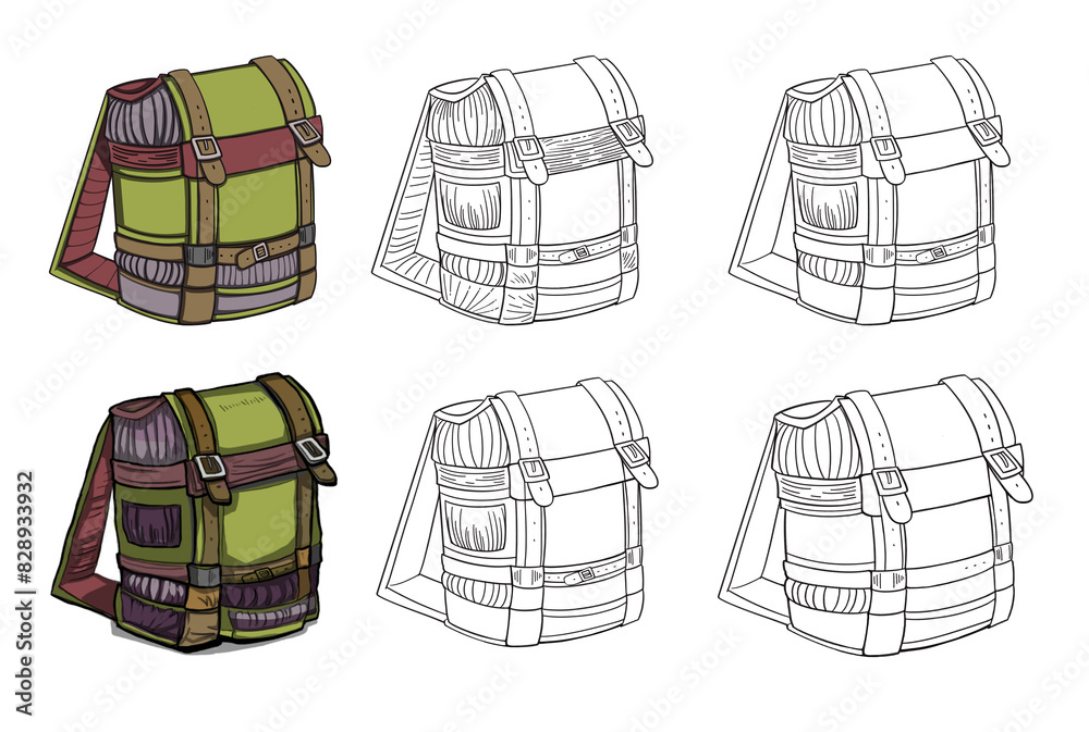 Line drawing backpack clip art game object children coloring thick thin ...
