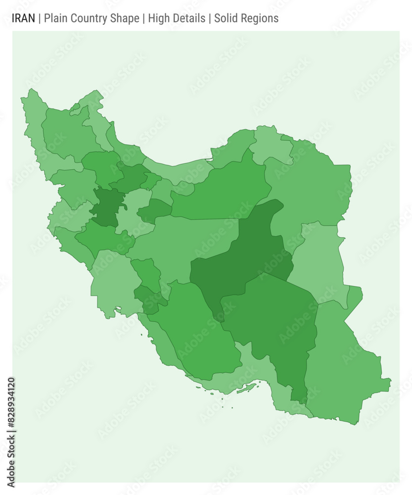 Vetor de Iran plain country map. High Details. Solid Regions style ...
