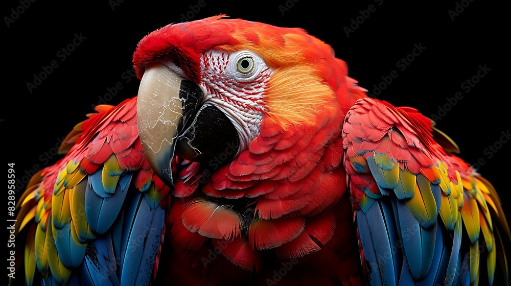 juvenile Jamaican Red Macaw Ara gossei with red blue and yellow ...