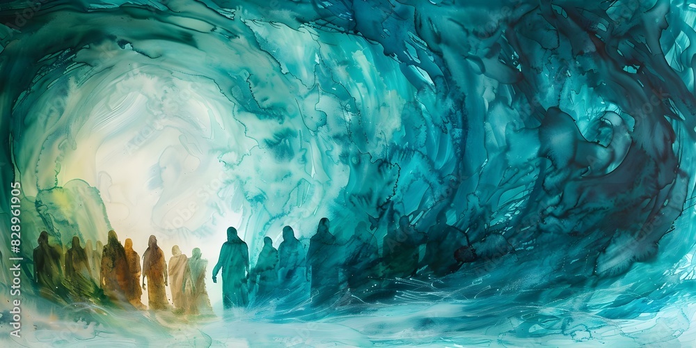 ภาพประกอบสต็อก Watercolor painting depicting Jesus Christs return to ...