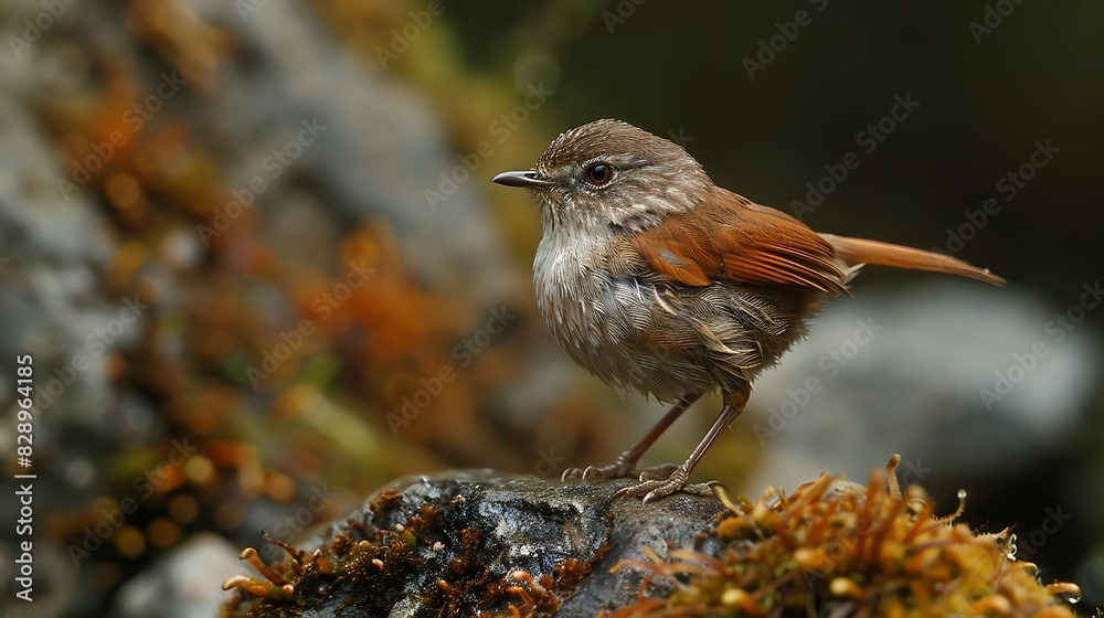 juvenile Stephens Island Wren Traversia lyalli with brown and gray ...